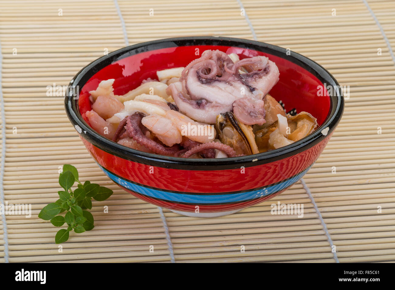 Seafood cocktail with octopus, shrimp, calamari and mussel Stock Photo ...