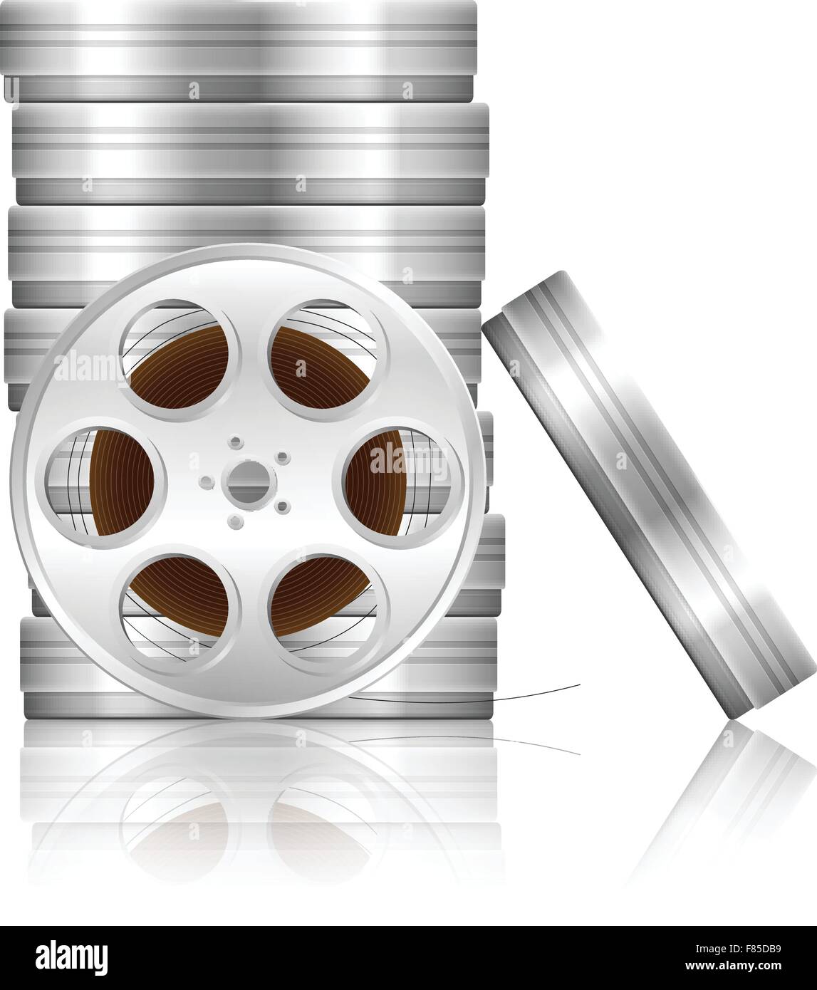 Film reel and boxes on white background. Vector illustration Stock ...