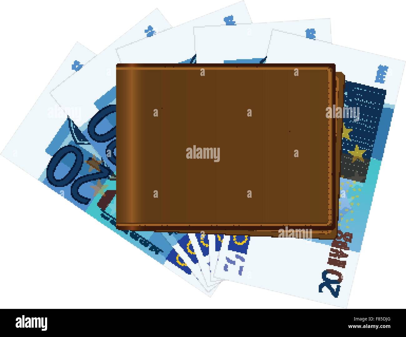 Wallet with twenty euro banknotes on a white background. Vector ...