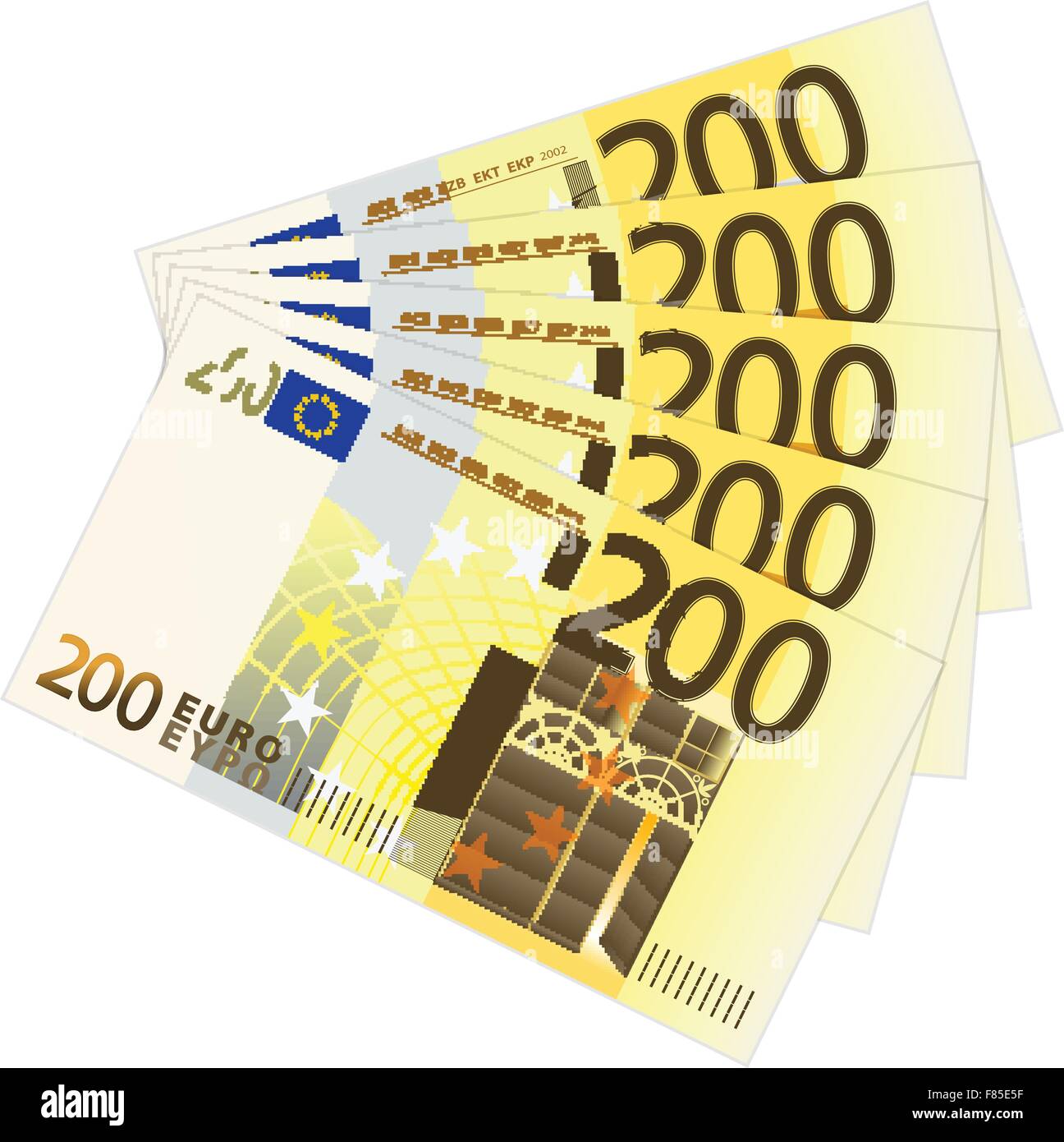 Two hundred euro banknotes on a white background. Vector illustration ...
