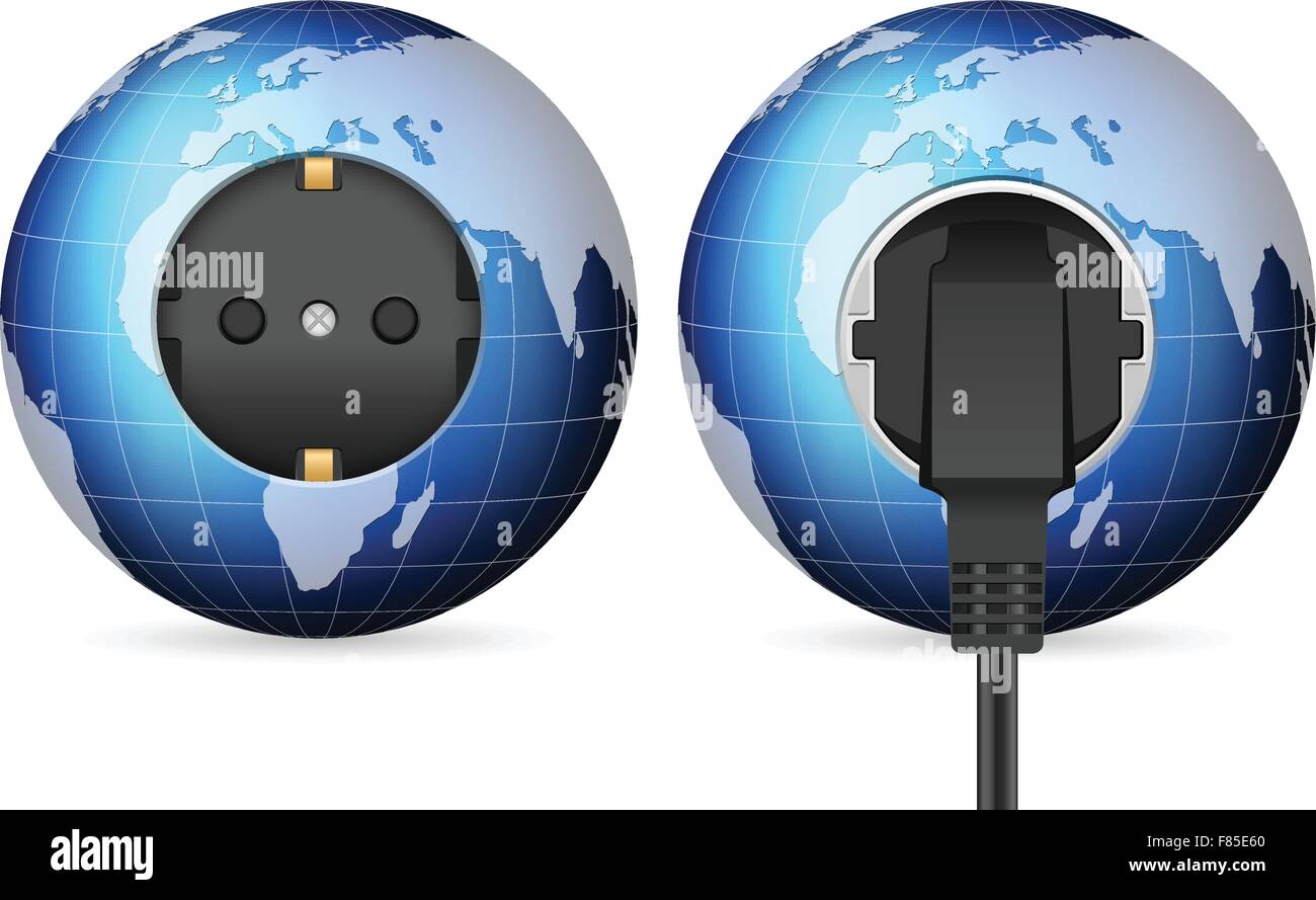 World globe with outlet socket and plug on white background Stock ...