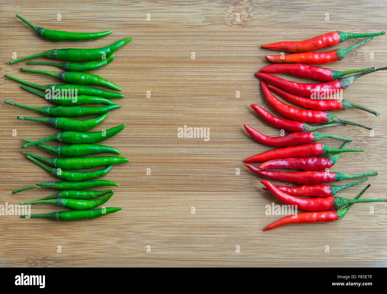 Green chilli pepper on Left side and Red chilli pepper on right side of ...