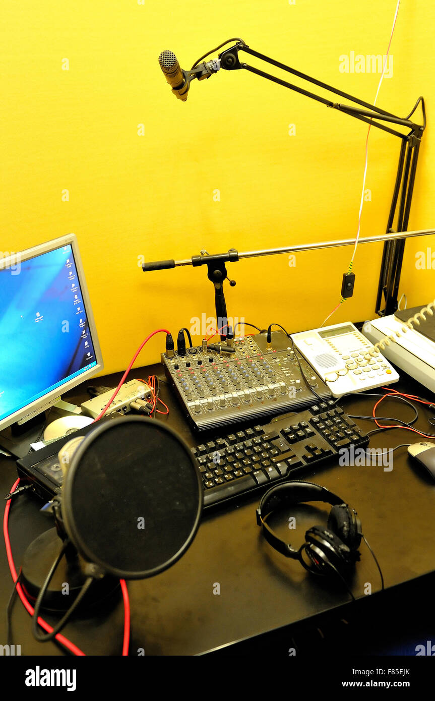 radio station indoor and microphone Stock Photo - Alamy