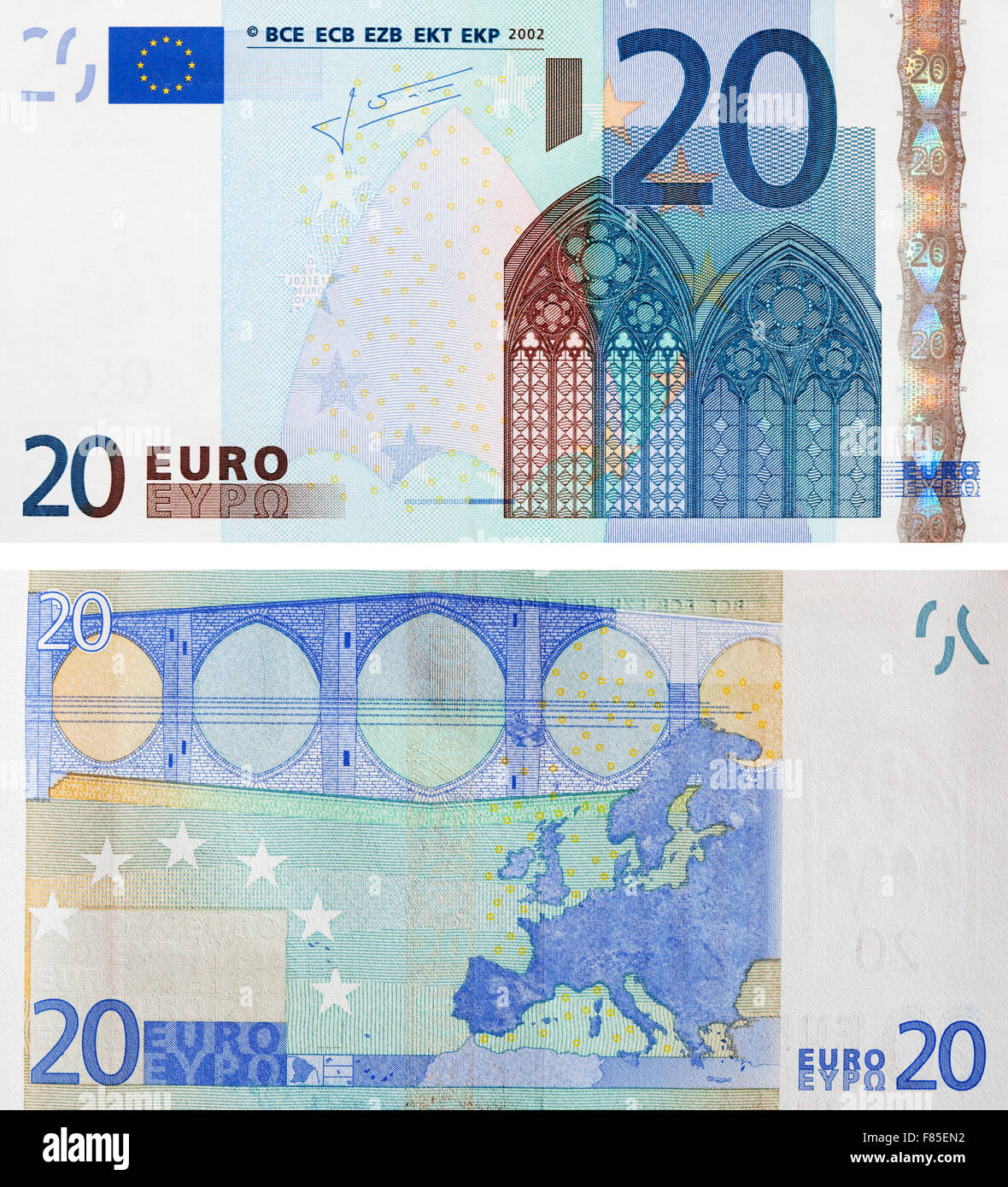 Twenty euro. New banknote obverse and reverse Stock Photo - Alamy