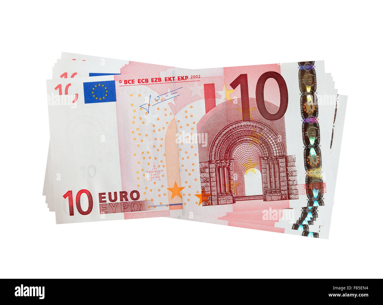 Ten euro banknotes. Isolated over white background Stock Photo - Alamy