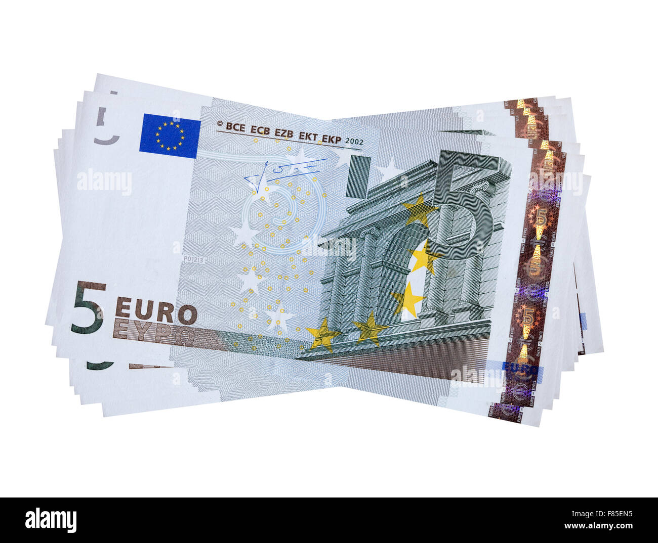five euro banknotes. Isolated over white backgrounf Stock Photo - Alamy