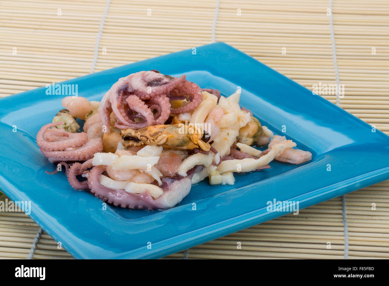 Seafood cocktail with octopus, shrimp, calamari and mussel Stock Photo ...