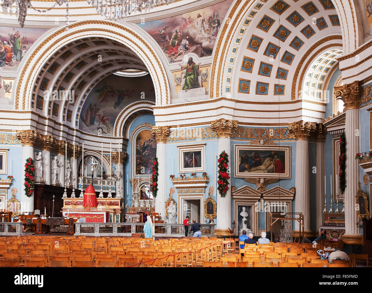 Interior of St. Mary christianity church at Mosta. Malta Stock Photo ...