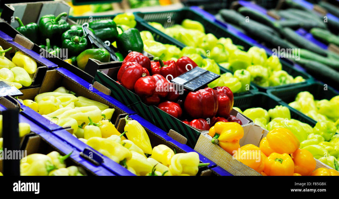 fresh fruits and vegetables in supermarket store shop Stock Photo - Alamy