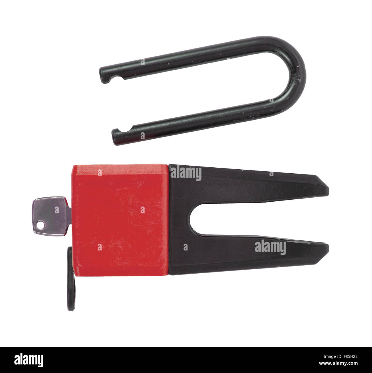 Heavy disc lock for motorcycle, isolated on white background, red Stock ...