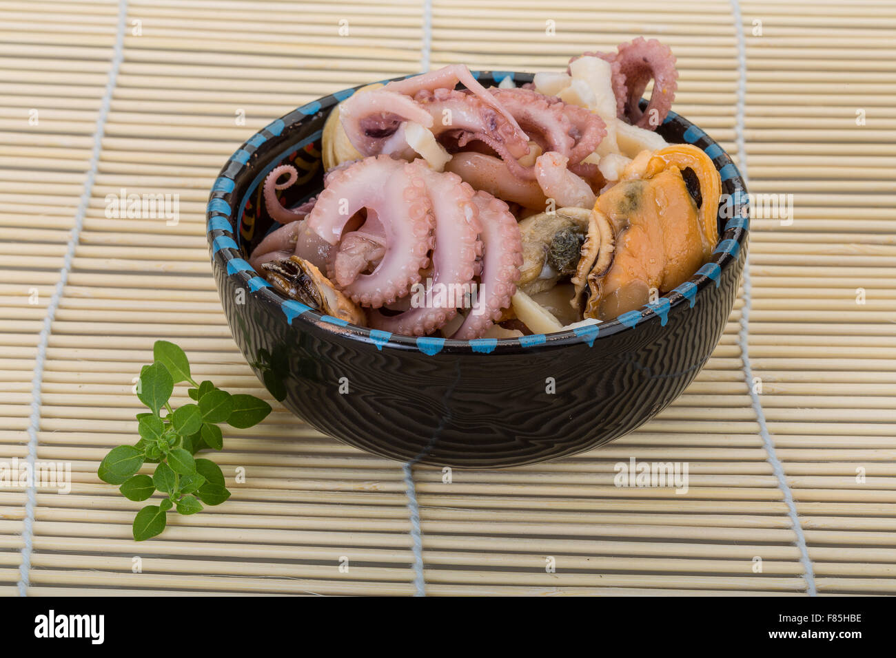 Seafood cocktail with octopus, shrimp, calamari and mussel Stock Photo ...