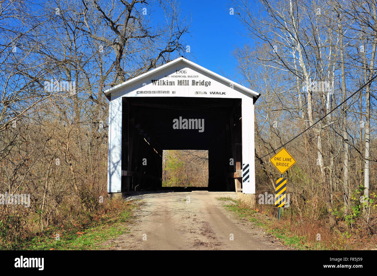 The Wilkins Mill Bridge in Parke County, Indiana over Sugar Mill Creek ...