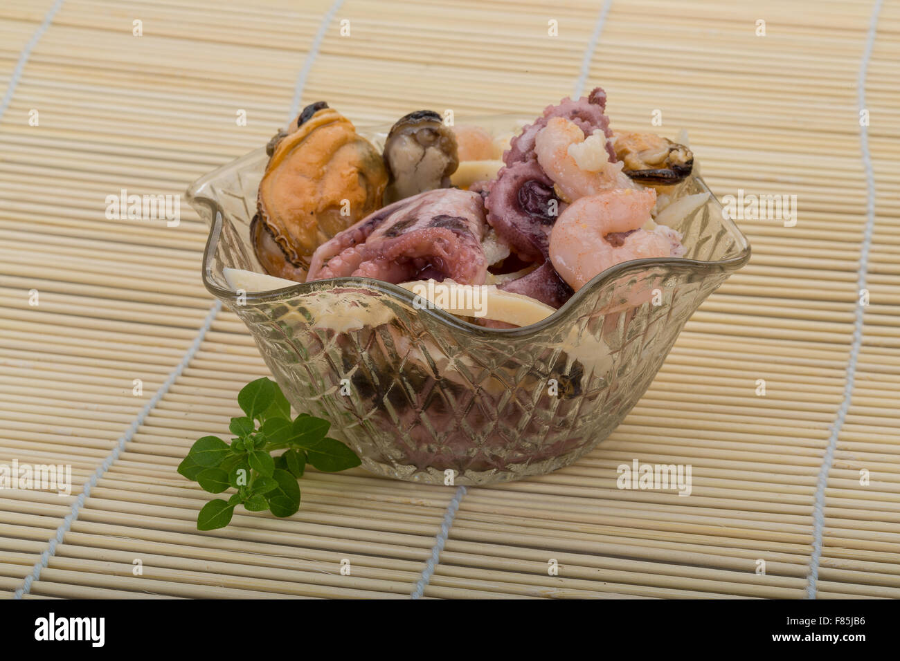 Seafood cocktail with octopus, shrimp, calamari and mussel Stock Photo ...