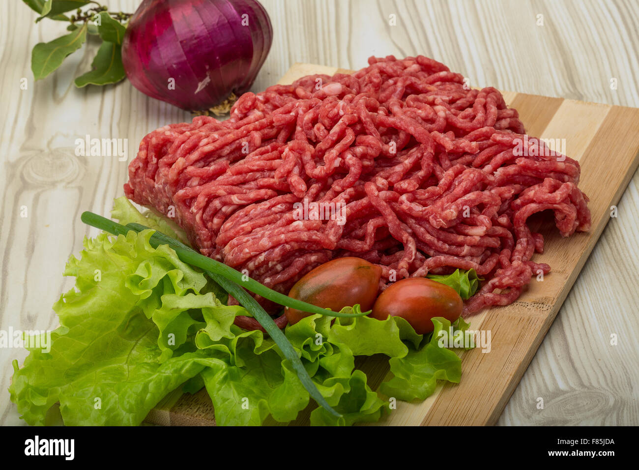 Raw minced beef with onion - ready for cooking Stock Photo - Alamy