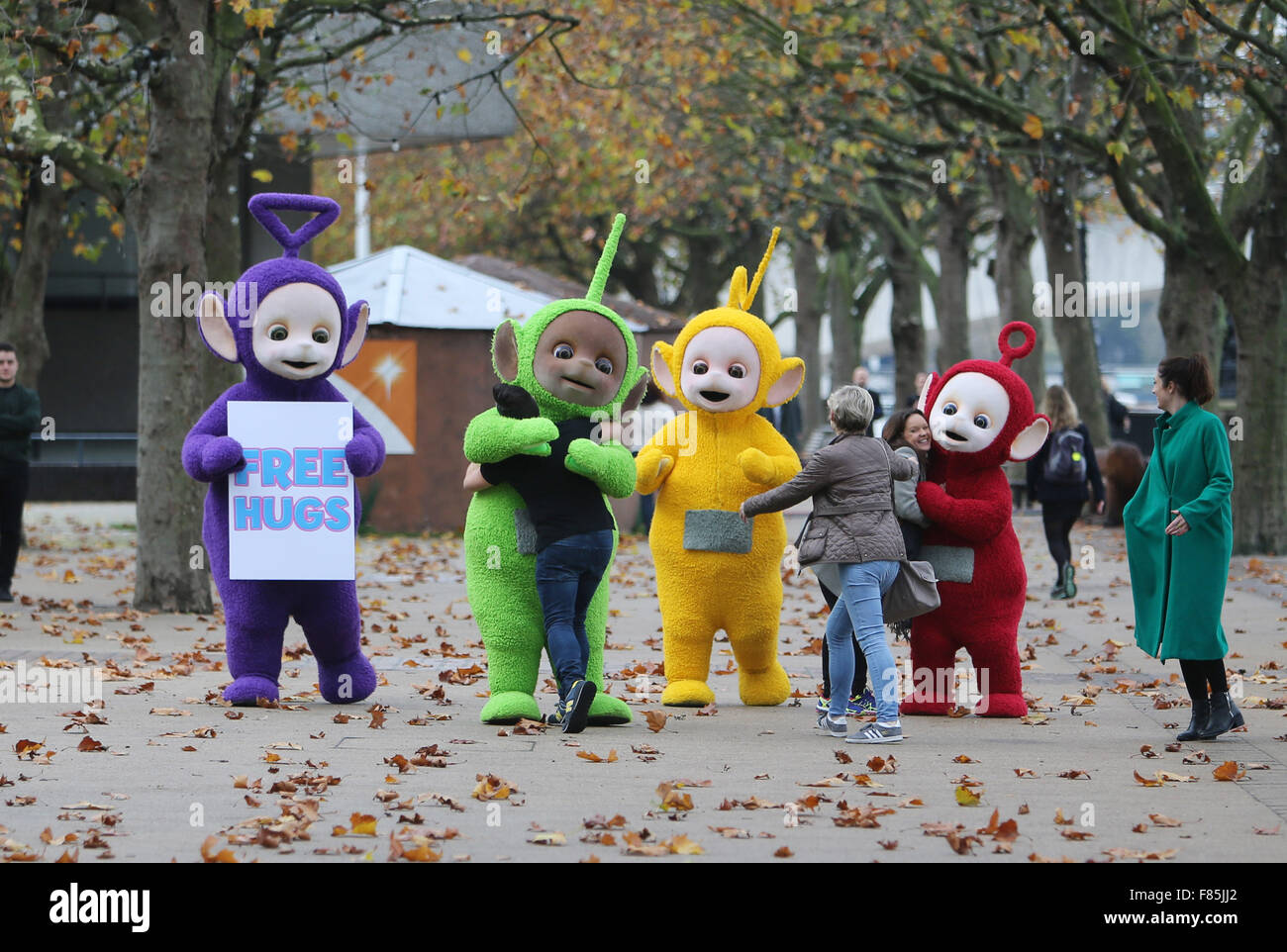 Teletubbies on the south bank giving away hugs outside ITV Studios ...