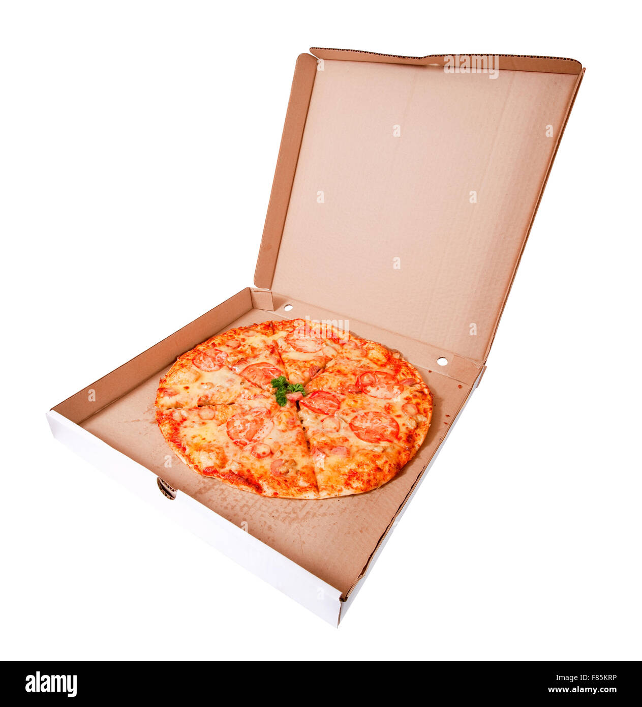 pizza in box. Isolated over white background Stock Photo - Alamy