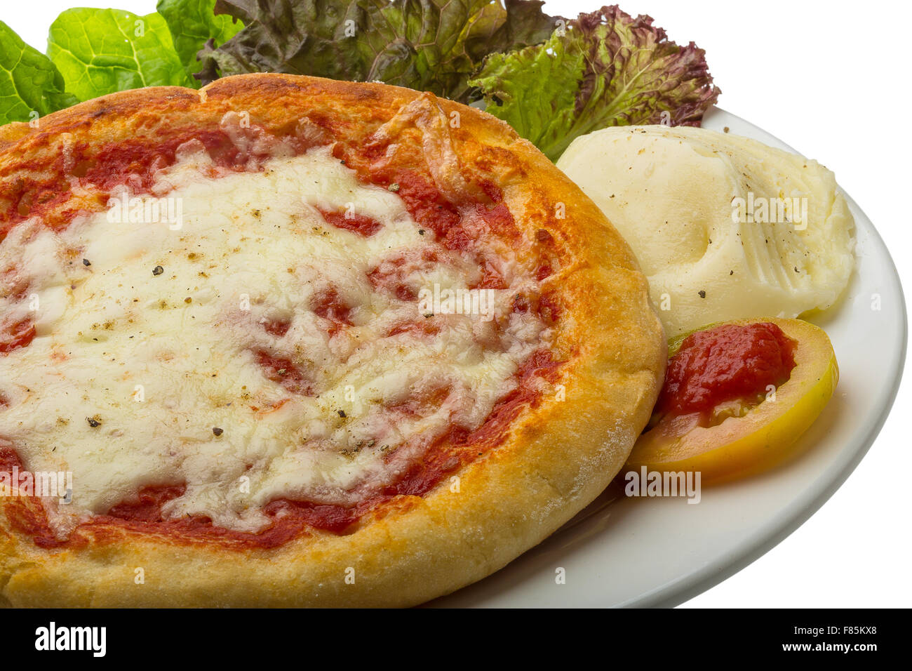 Round pizza with tomato and cheese Stock Photo - Alamy