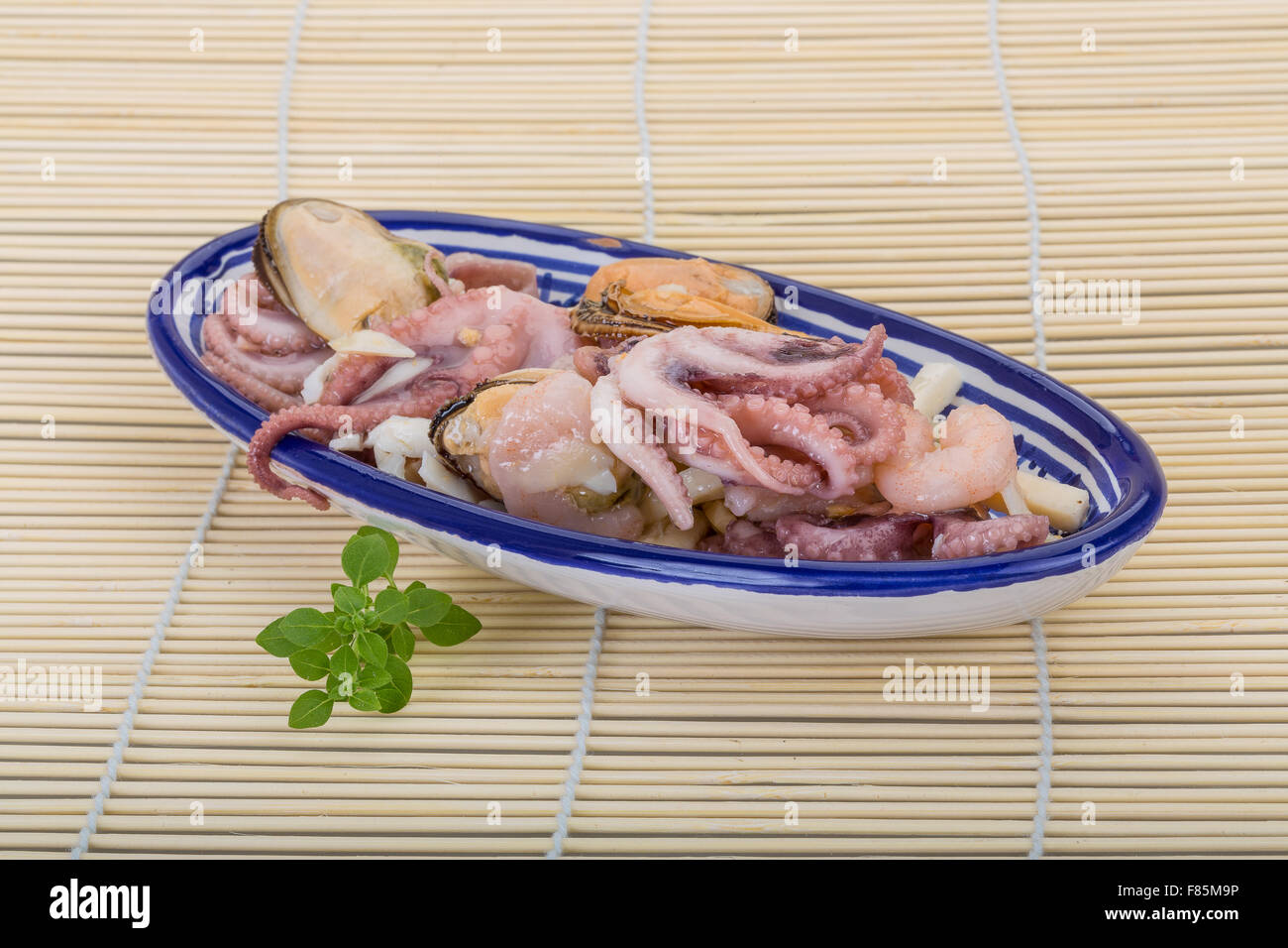 Seafood cocktail with octopus, shrimp, calamari and mussel Stock Photo ...