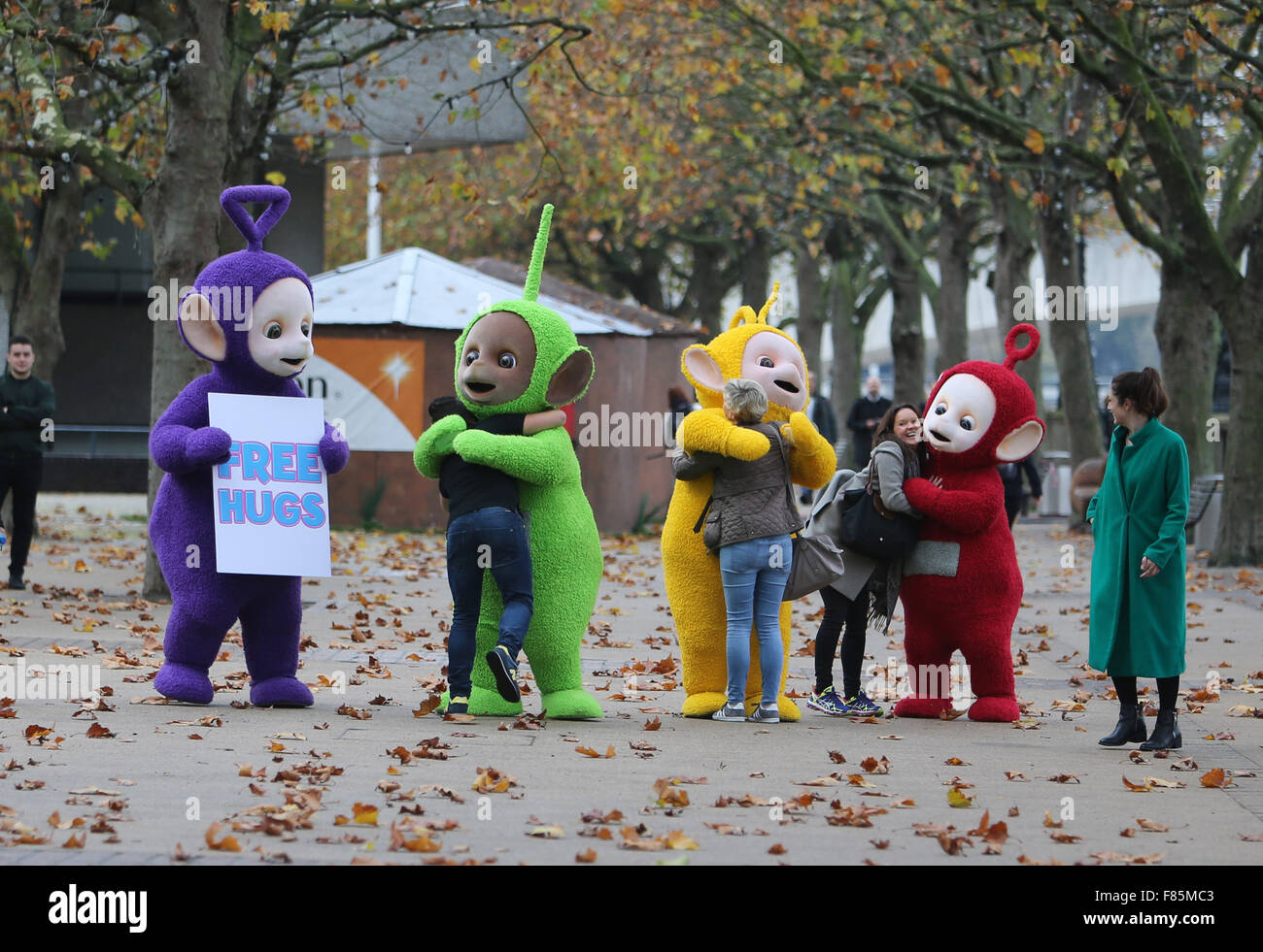 Teletubbies on the south bank giving away hugs outside ITV Studios ...