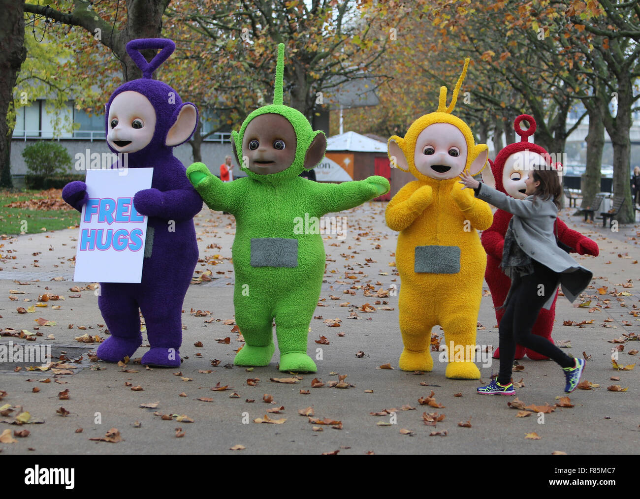 Teletubbies on the south bank giving away hugs outside ITV Studios ...