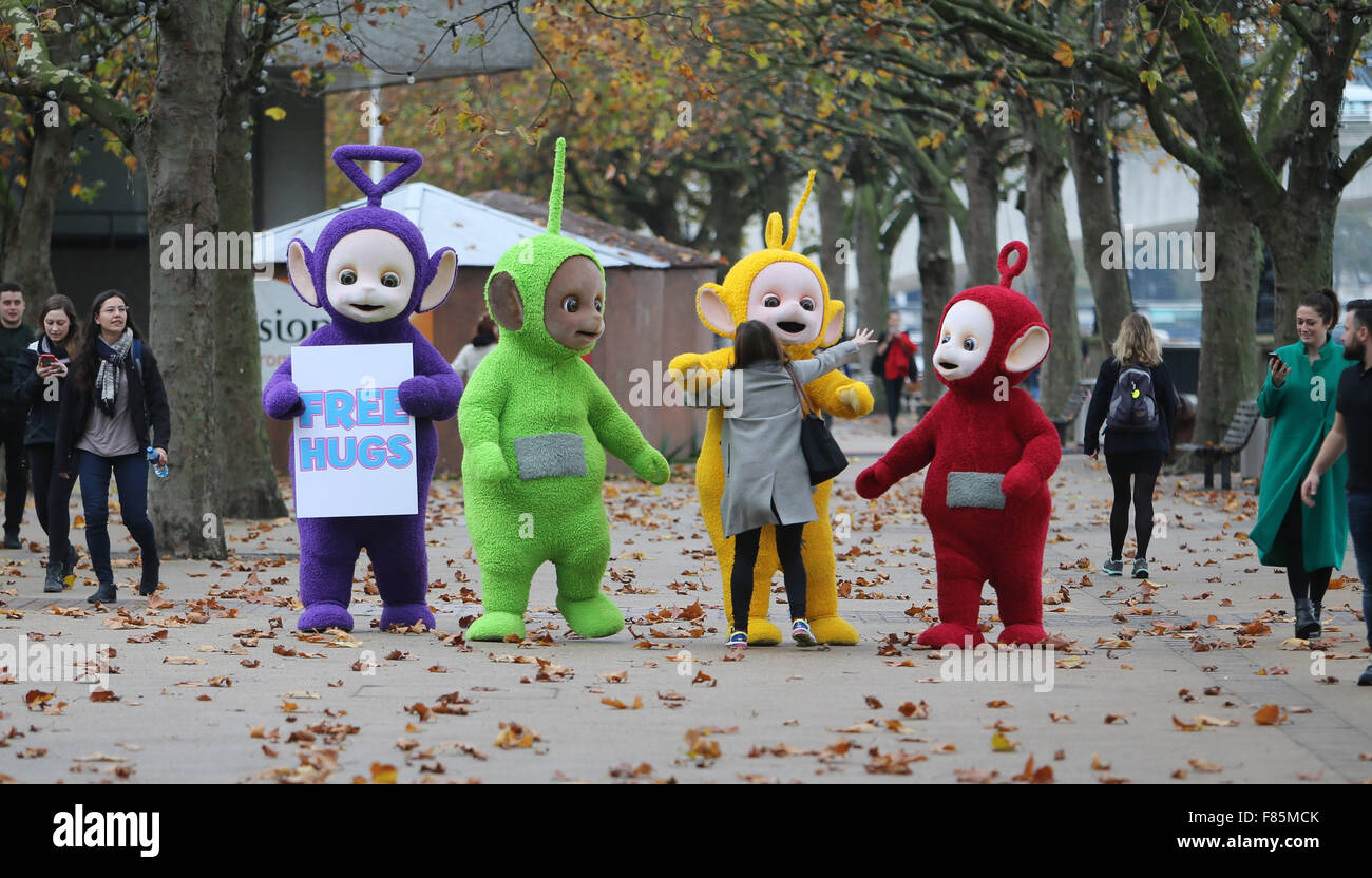 Teletubbies on the south bank giving away hugs outside ITV Studios ...