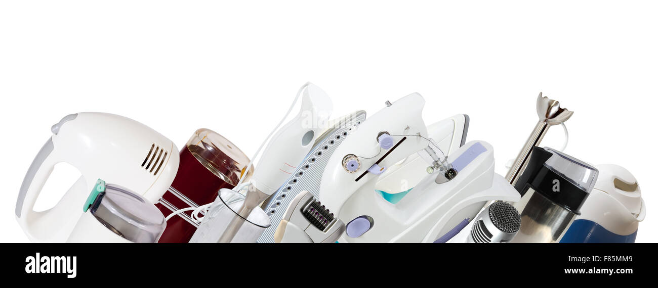 Border of many home appliance over white background Stock Photo - Alamy