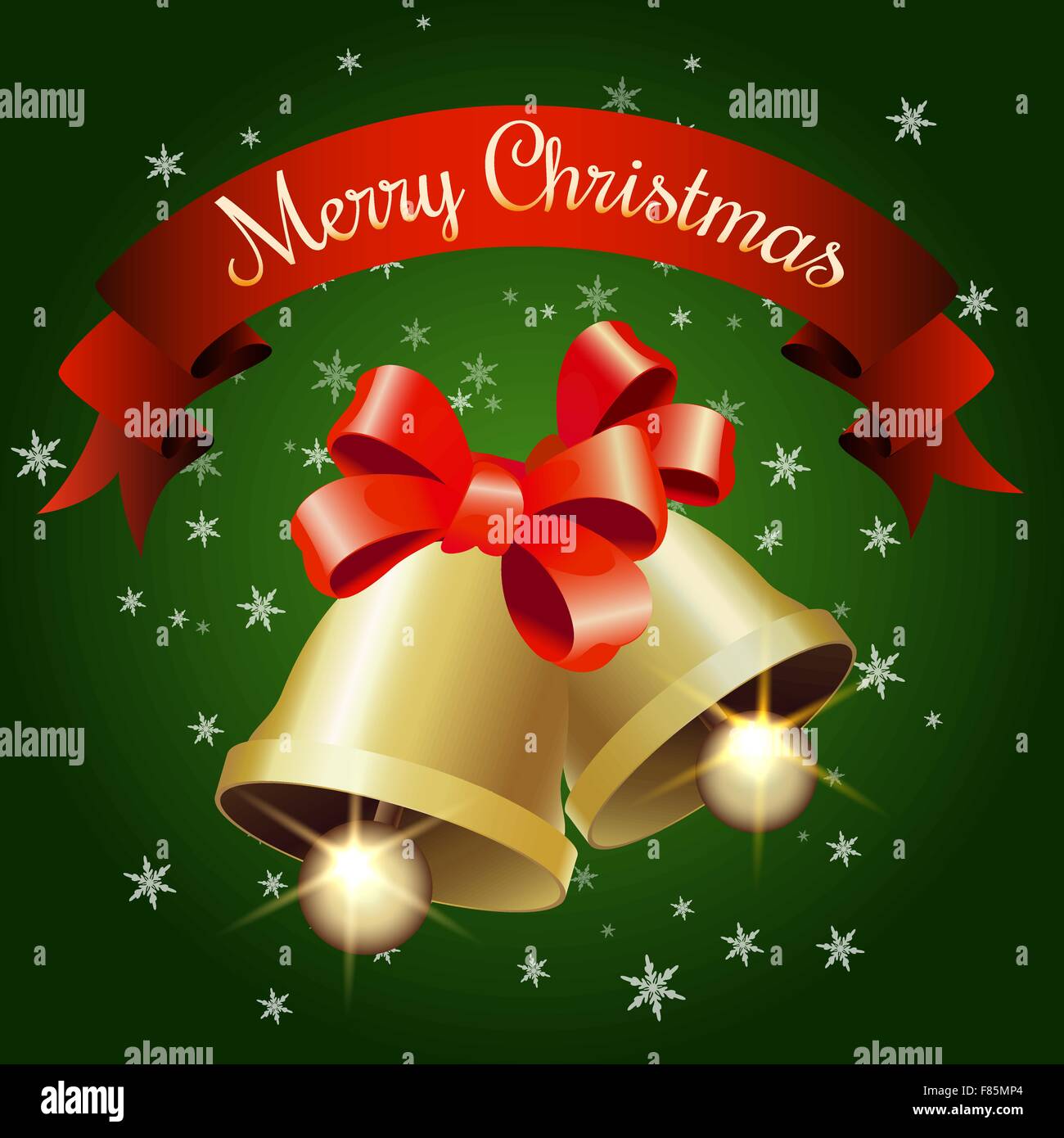 Jingle bells with red bow and Ribbon on a green background Stock Vector ...