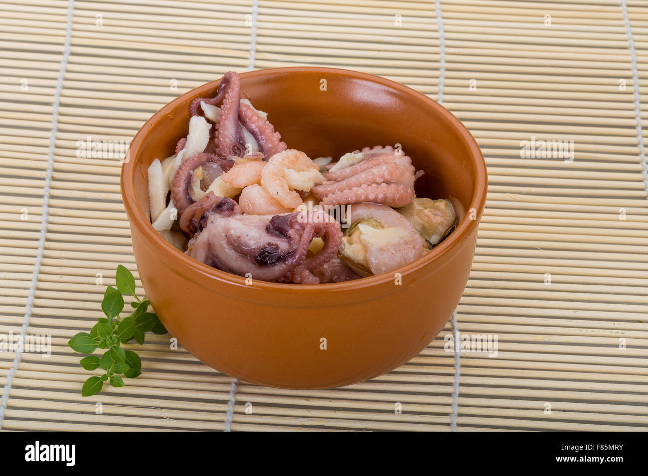 Seafood cocktail with octopus, shrimp, calamari and mussel Stock Photo ...