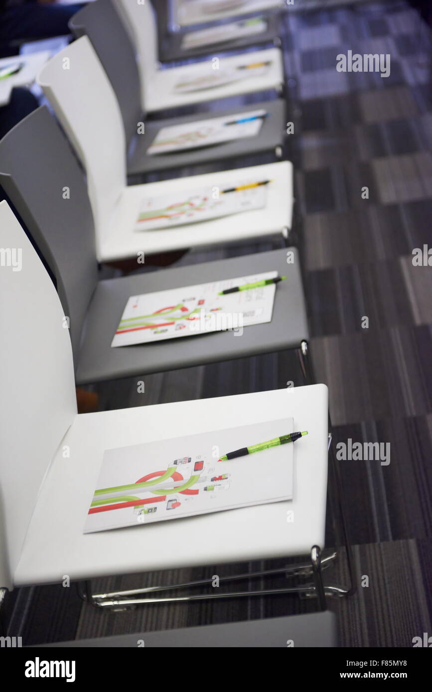 conference room chairs details, notes and pen as free gift Stock Photo ...