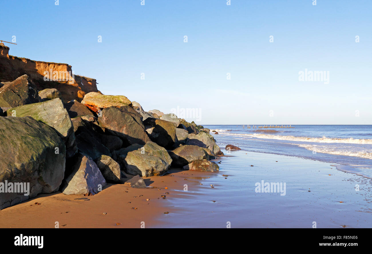 A view of rock armour sea defences on the east coast at Happisburgh ...