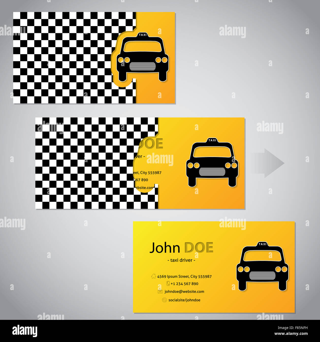 Two piece taxi business card template design with cab symbol Stock ...