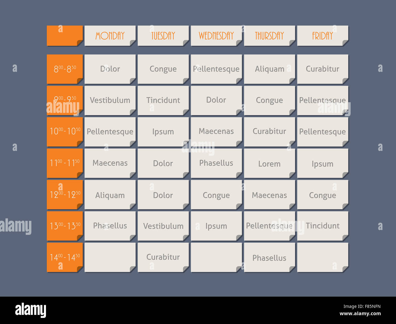 Orange timetable template design flat style with sample text Stock ...
