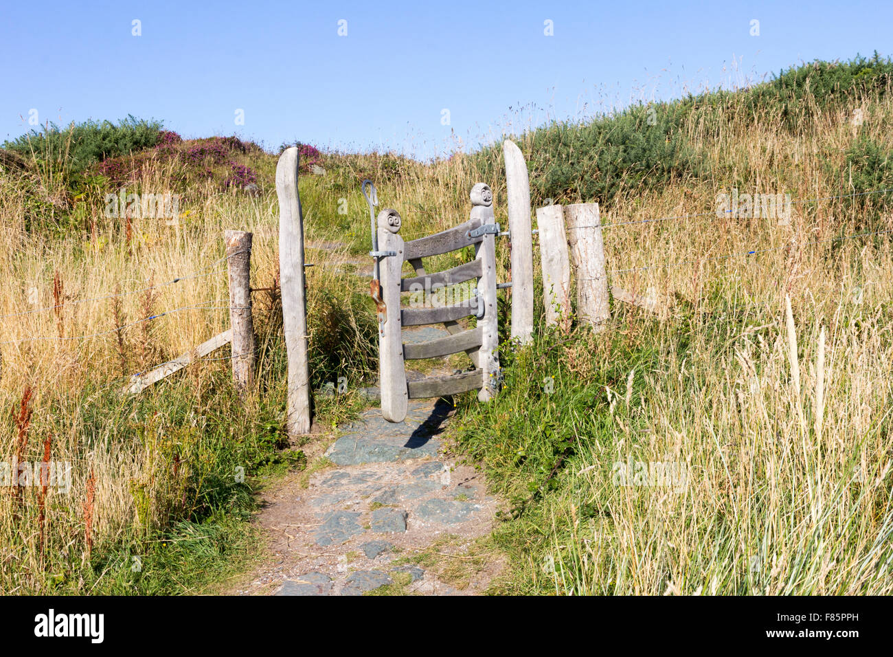 Open Gate on a pathway on Llanddwyn Island, Anglesey, Wales Stock Photo ...