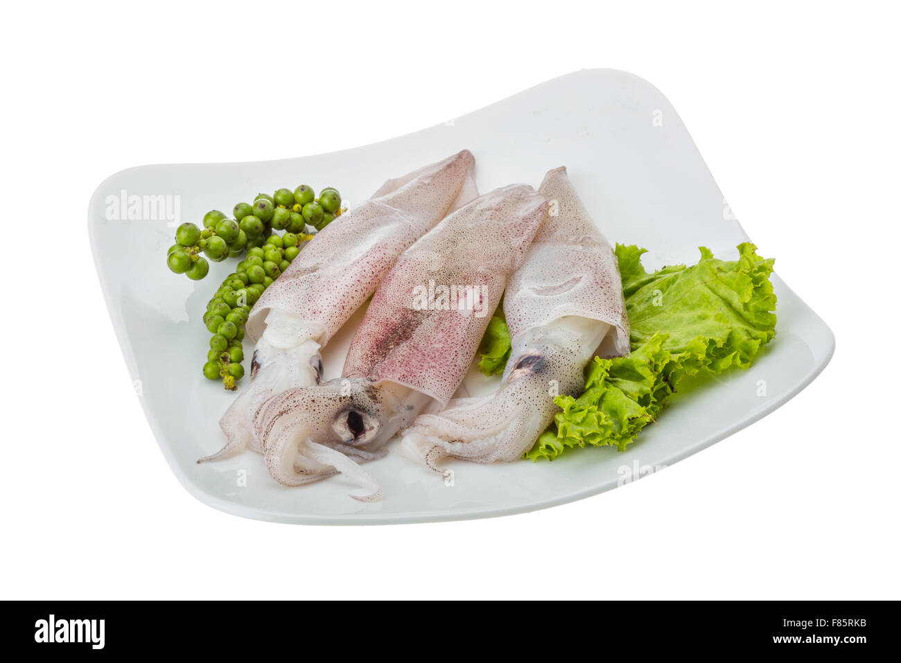Raw calamari isolated on white background Stock Photo - Alamy