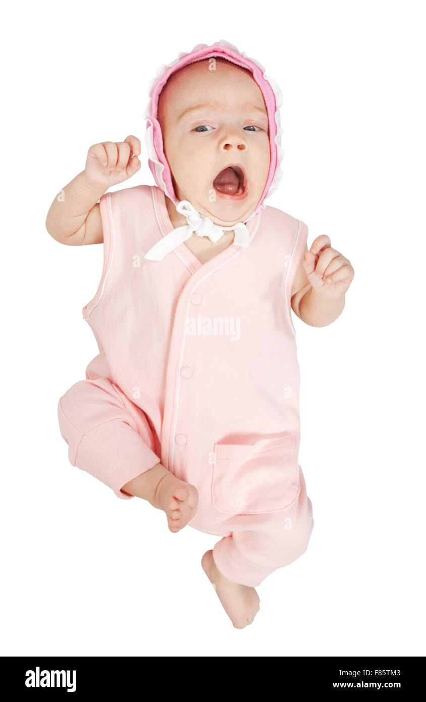 Little baby girl in pink over white background Stock Photo - Alamy
