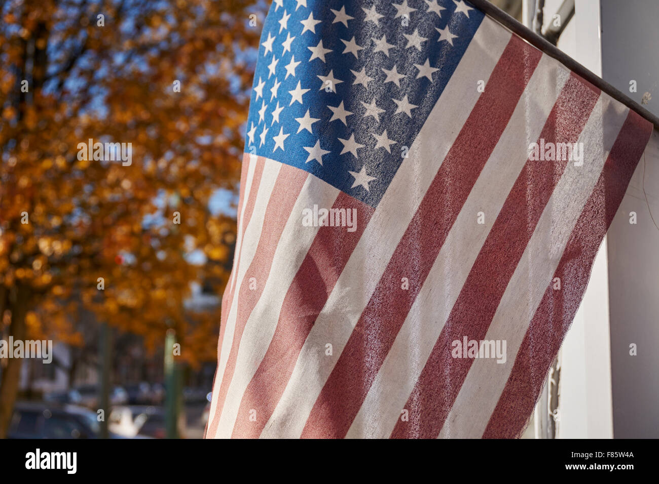 American flag with fall color in the background, Lititz, Pennsylvania ...