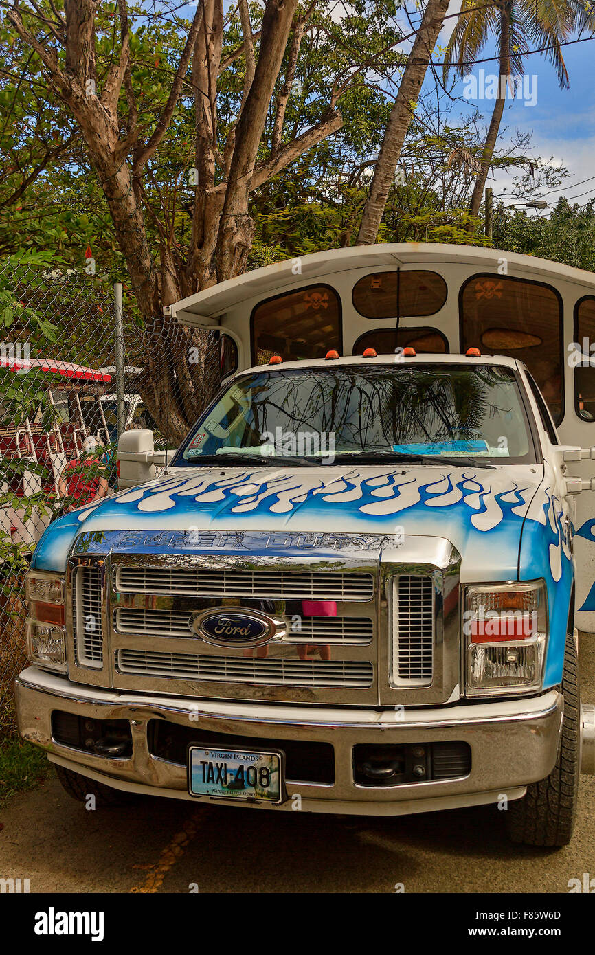 Tour Bus and Taxi Tortola British Virgin Islands Stock Photo - Alamy