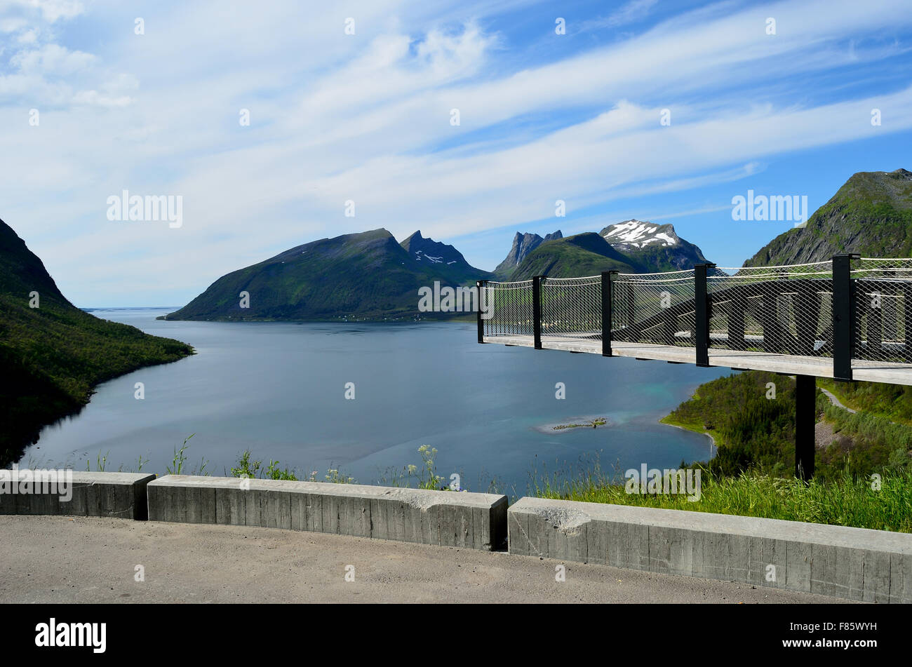 lookout point bridge with mountain and fjord landscape island of senja ...