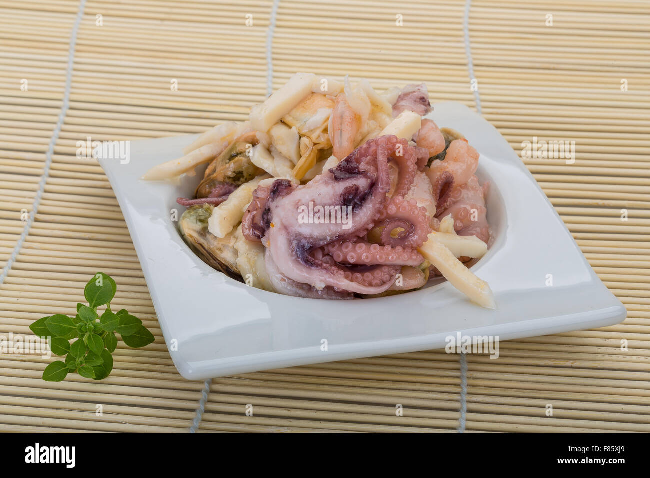 Seafood cocktail with octopus, shrimp, calamari and mussel Stock Photo ...