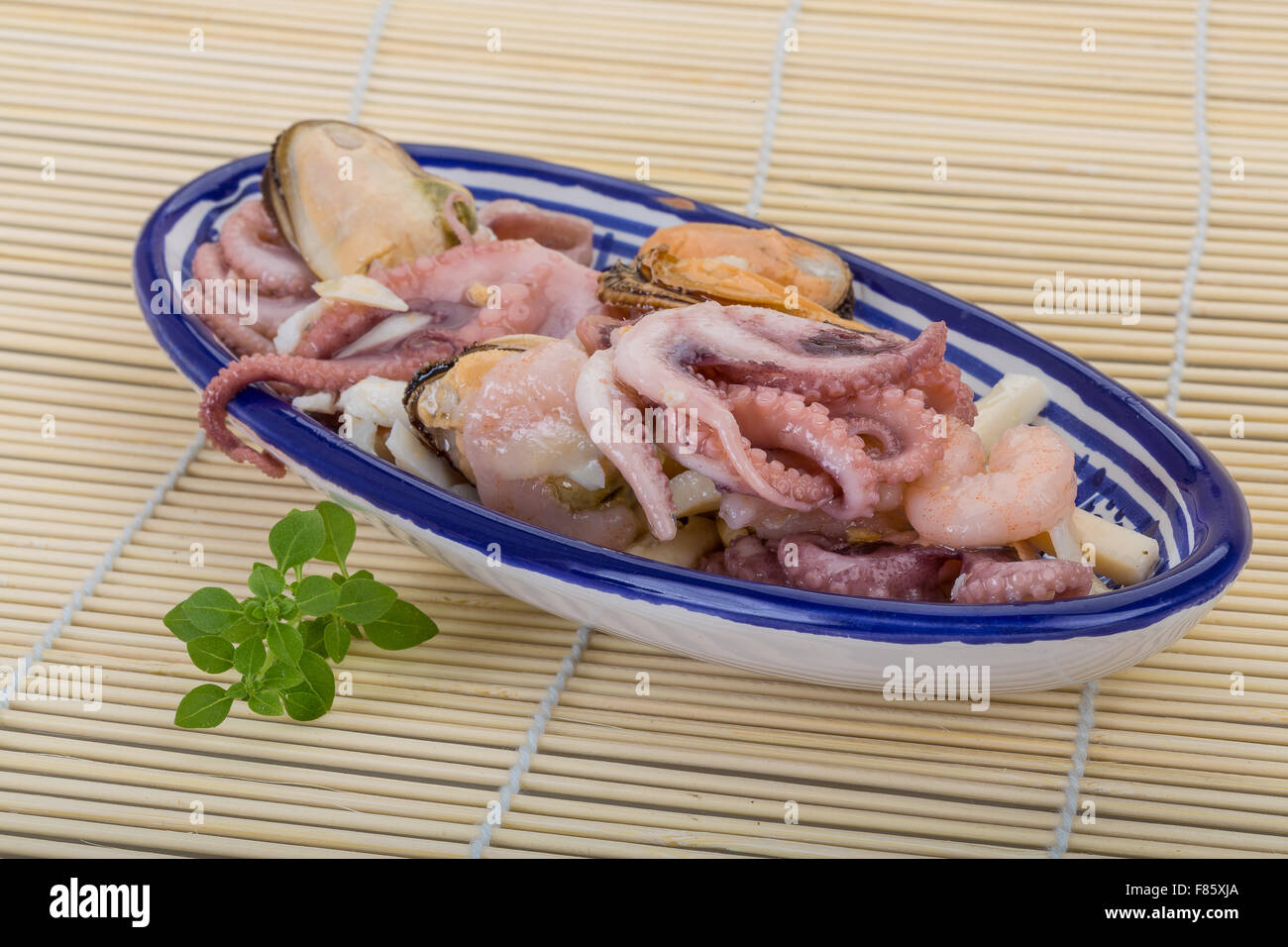 Seafood cocktail with octopus, shrimp, calamari and mussel Stock Photo ...