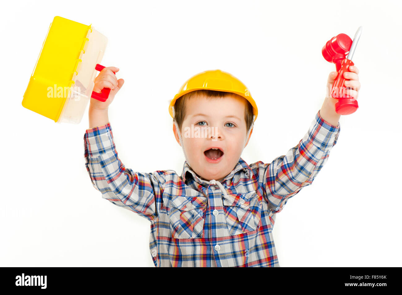 little boy fixing his toy Stock Photo - Alamy