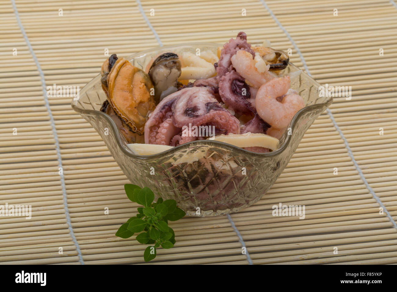 Seafood cocktail with octopus, shrimp, calamari and mussel Stock Photo ...