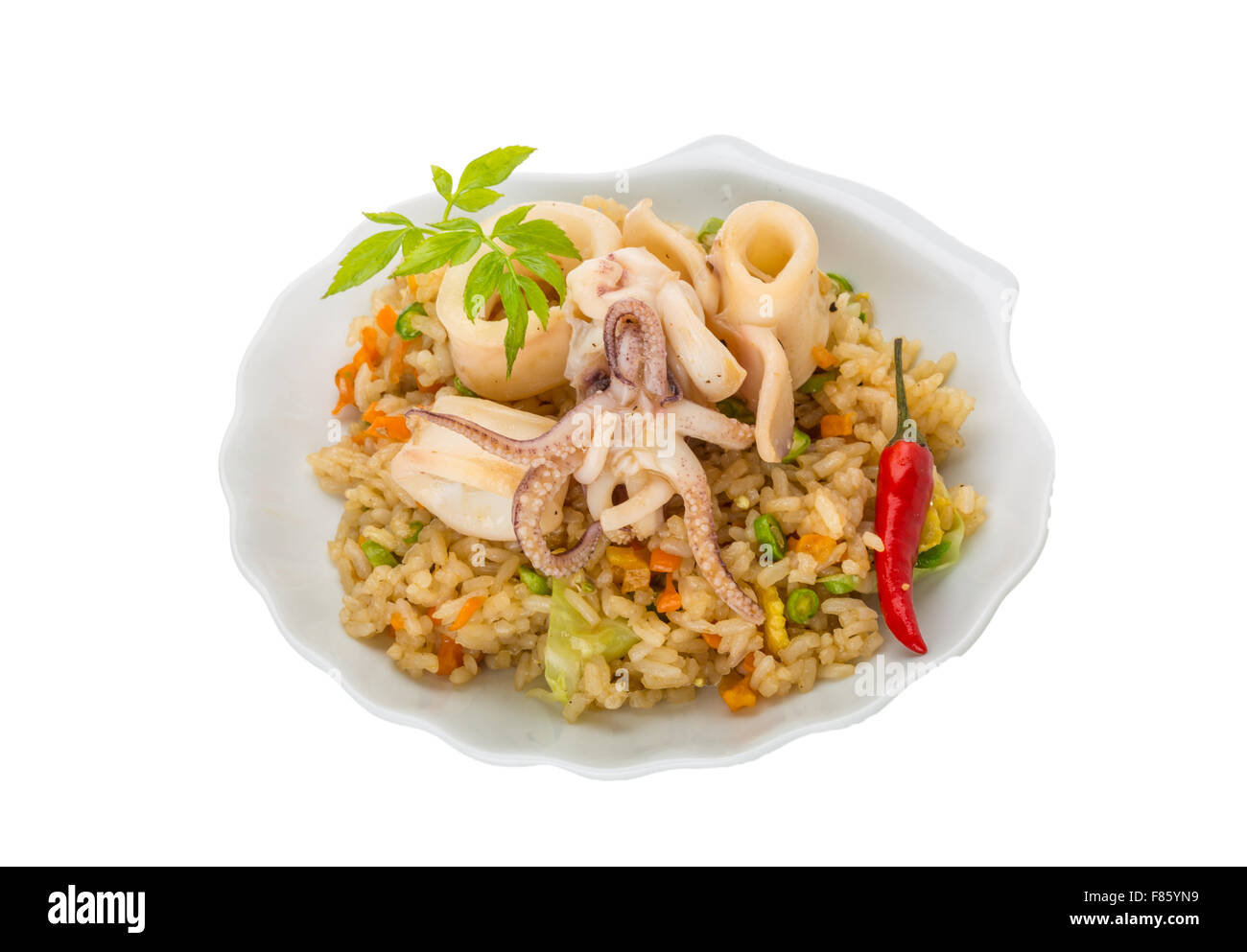 Fried rice with calamari - asian food Stock Photo - Alamy
