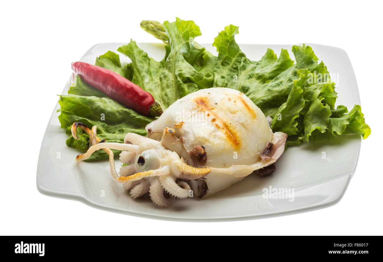Grilled cuttlefish with salad and pepper Stock Photo - Alamy