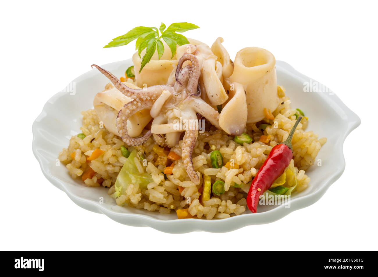 Fried rice with calamari - asian food Stock Photo - Alamy