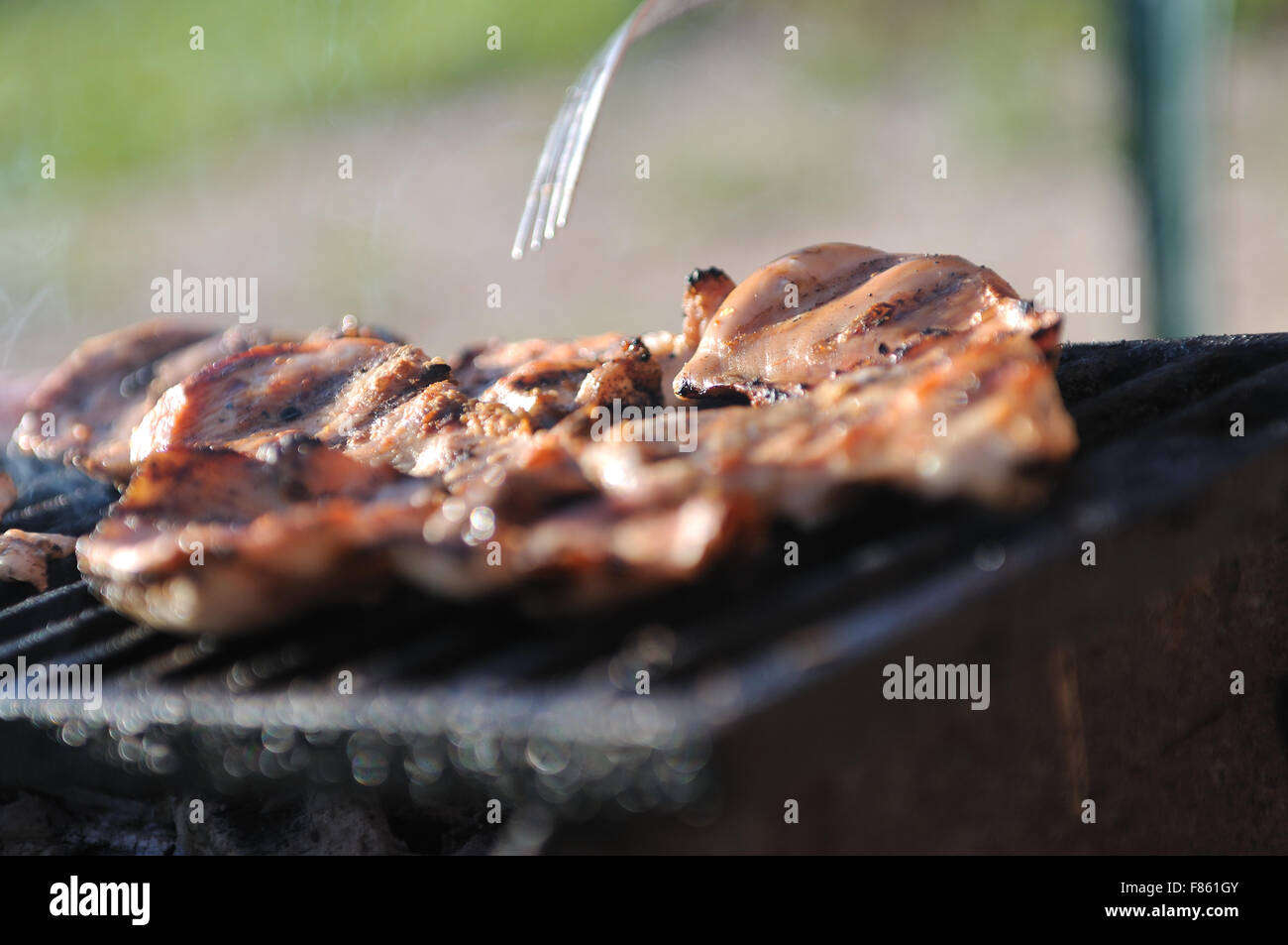 fresh food steak grill meat on fire outdoor Stock Photo - Alamy