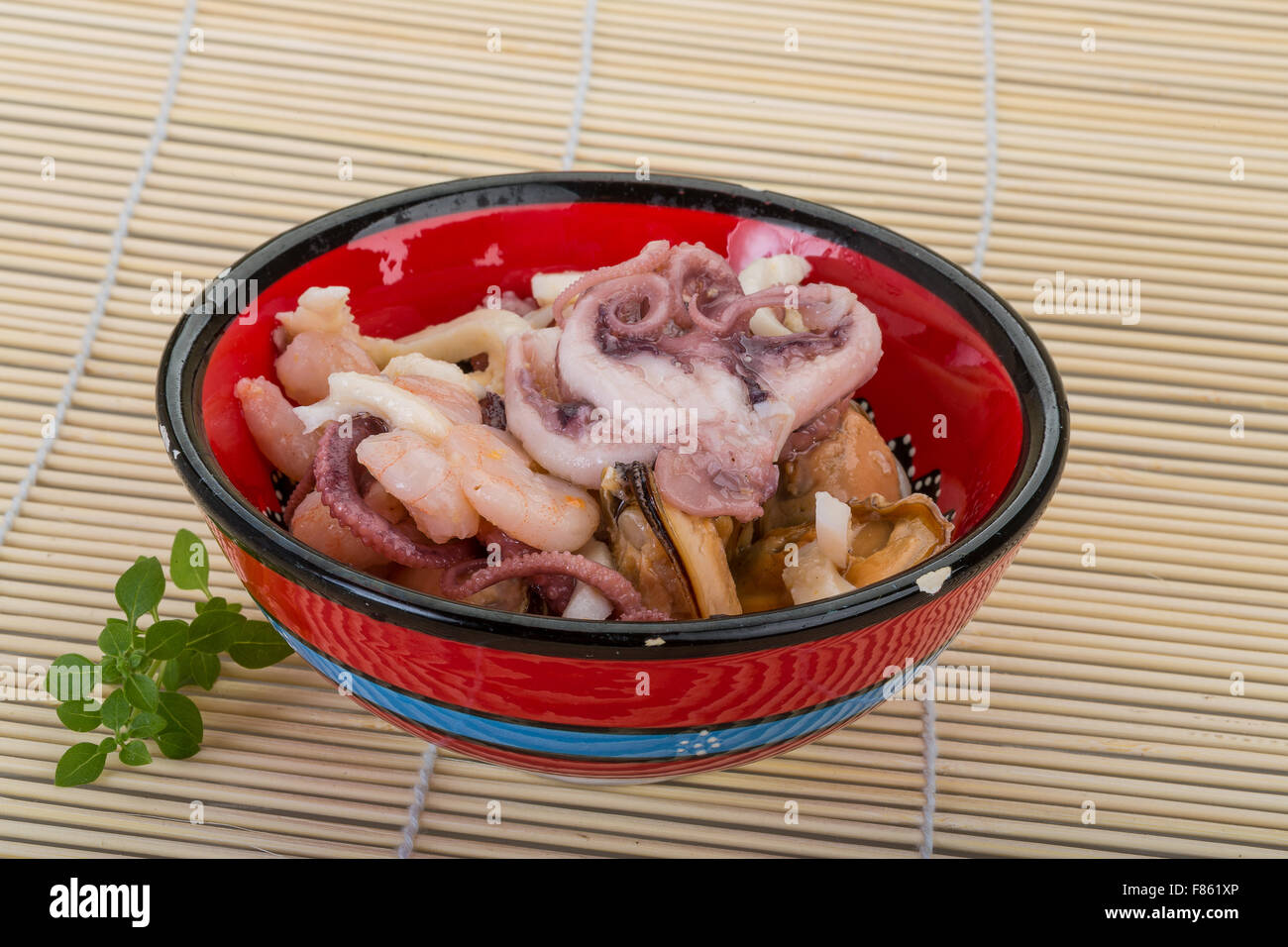 Seafood cocktail with octopus, shrimp, calamari and mussel Stock Photo ...
