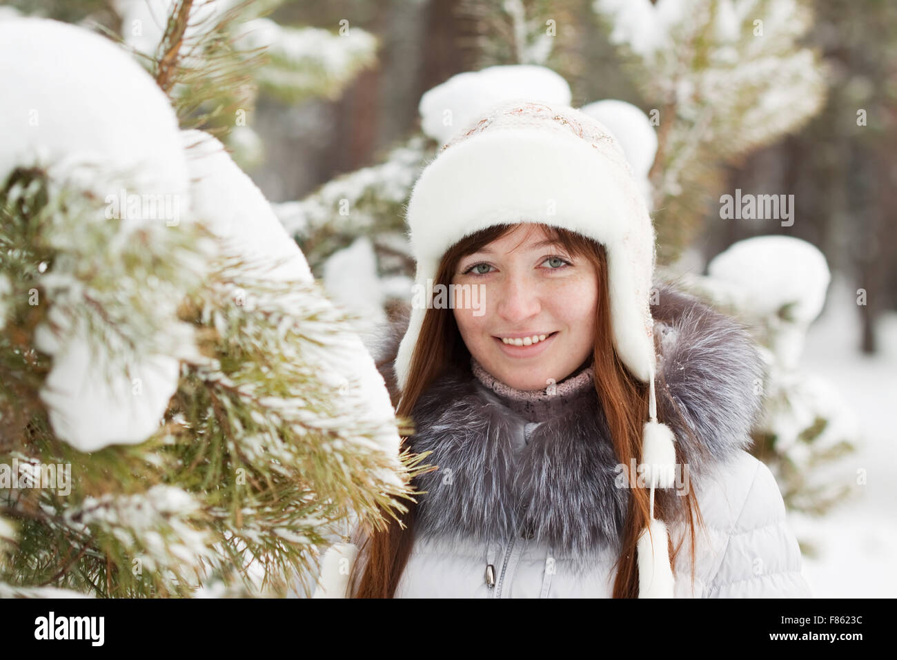 Outdoor winter portrait of girl in wintry clothes Stock Photo - Alamy