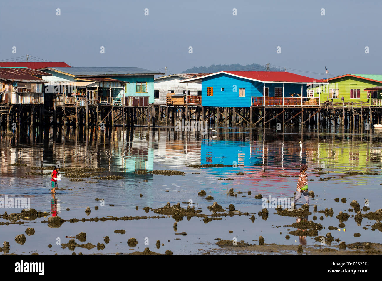 Sembulan, water village, Sabah, East Malaysia, Island of Borneo people ...