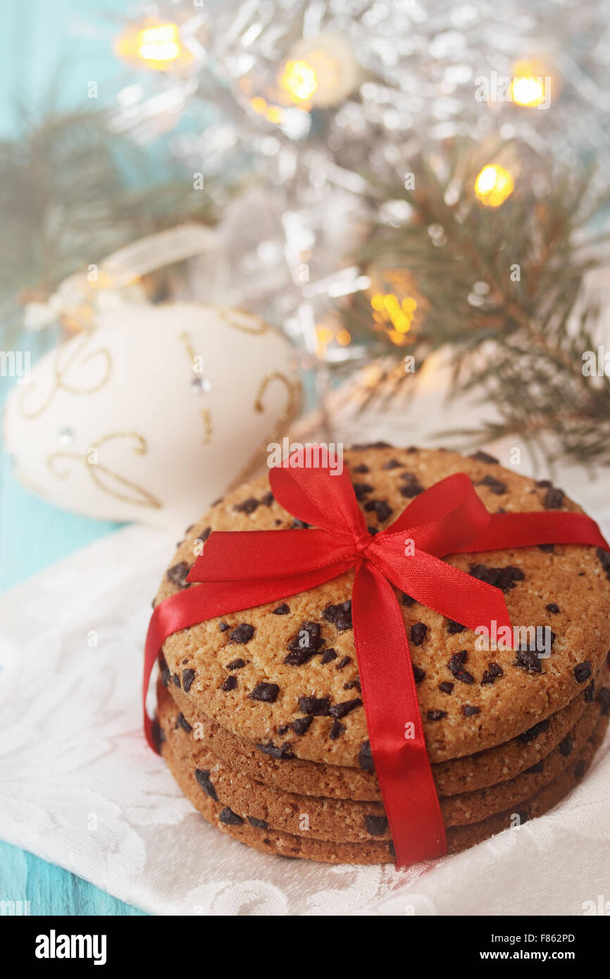 Chocolate cookies tied a red ribbon Stock Photo - Alamy